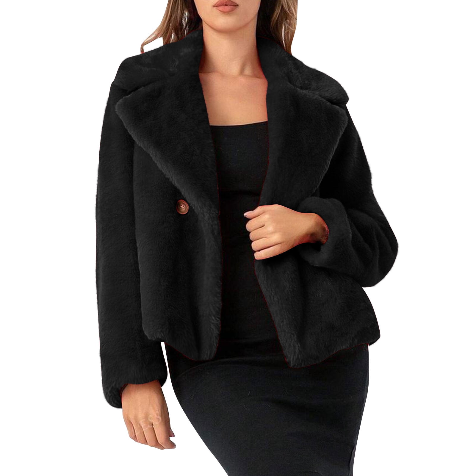 Sexlip Women Winter Fluffy Cropped Jacket Warm Faux Fur Coat One Button ...
