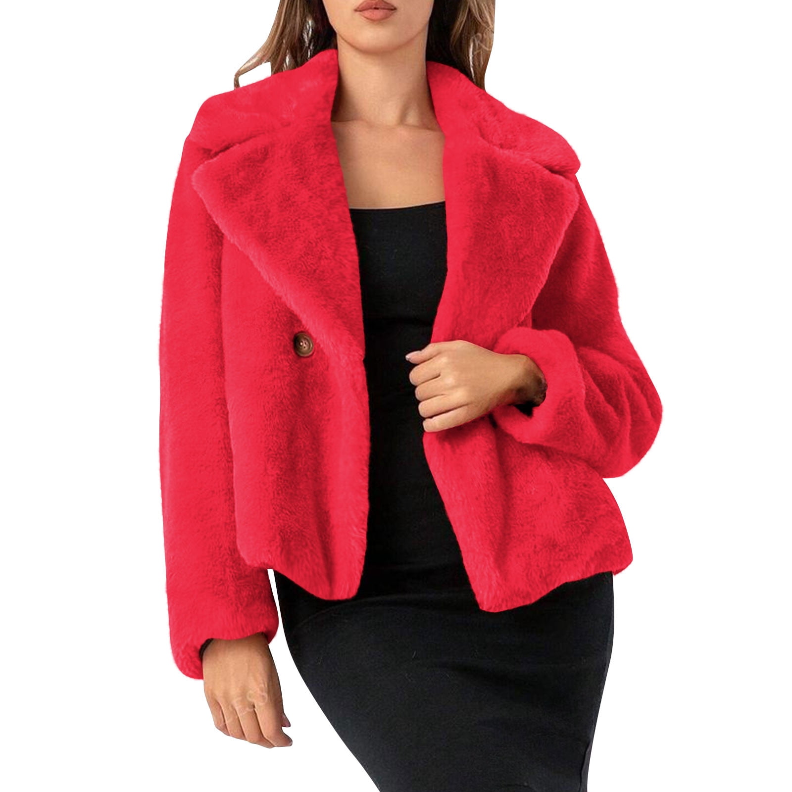 Sexlip Women Winter Fluffy Cropped Jacket Warm Faux Fur Coat One Button ...