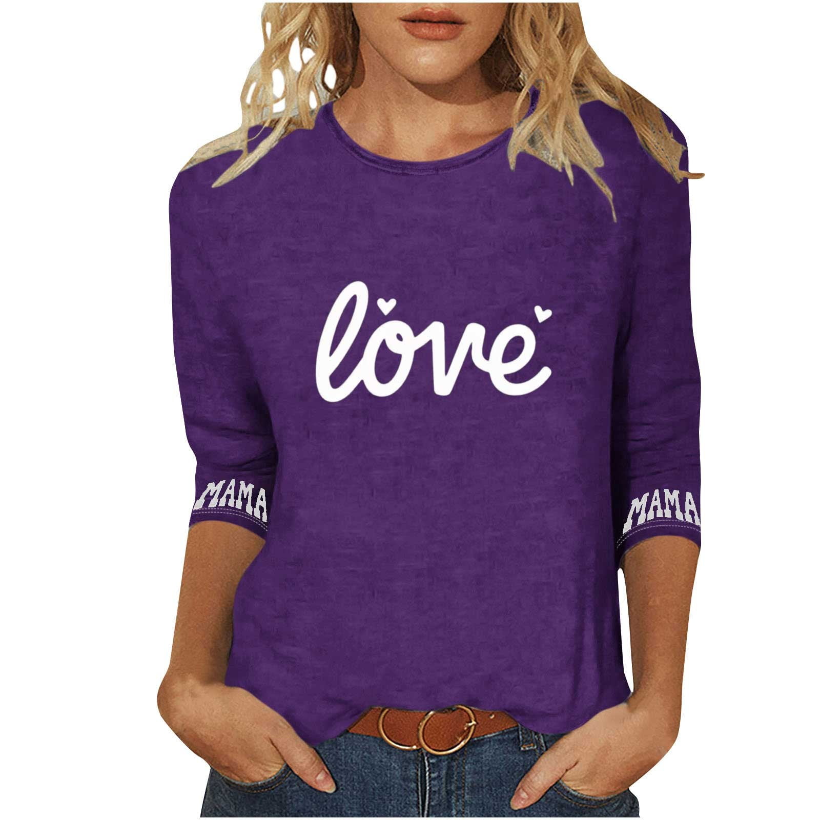 Sexlip Womens 3/4 Sleeve Blouse Love Print Design Contrast Cuff Soft ...