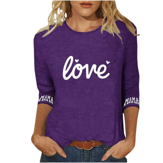 Sexlip Womens 3/4 Sleeve Blouse Love Print Design Contrast Cuff Soft ...