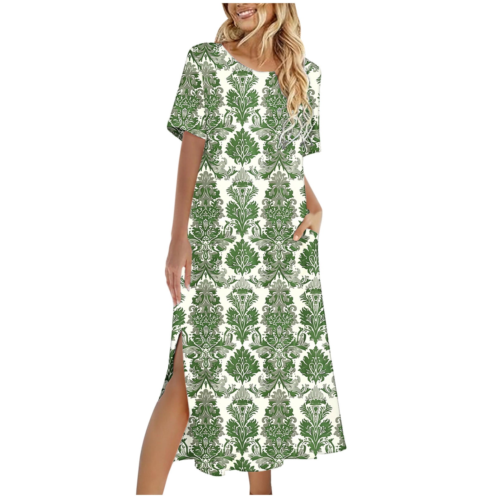 Sexlip Womens Dress Repeating Pattern Short Sleeve Split Hem Soft ...