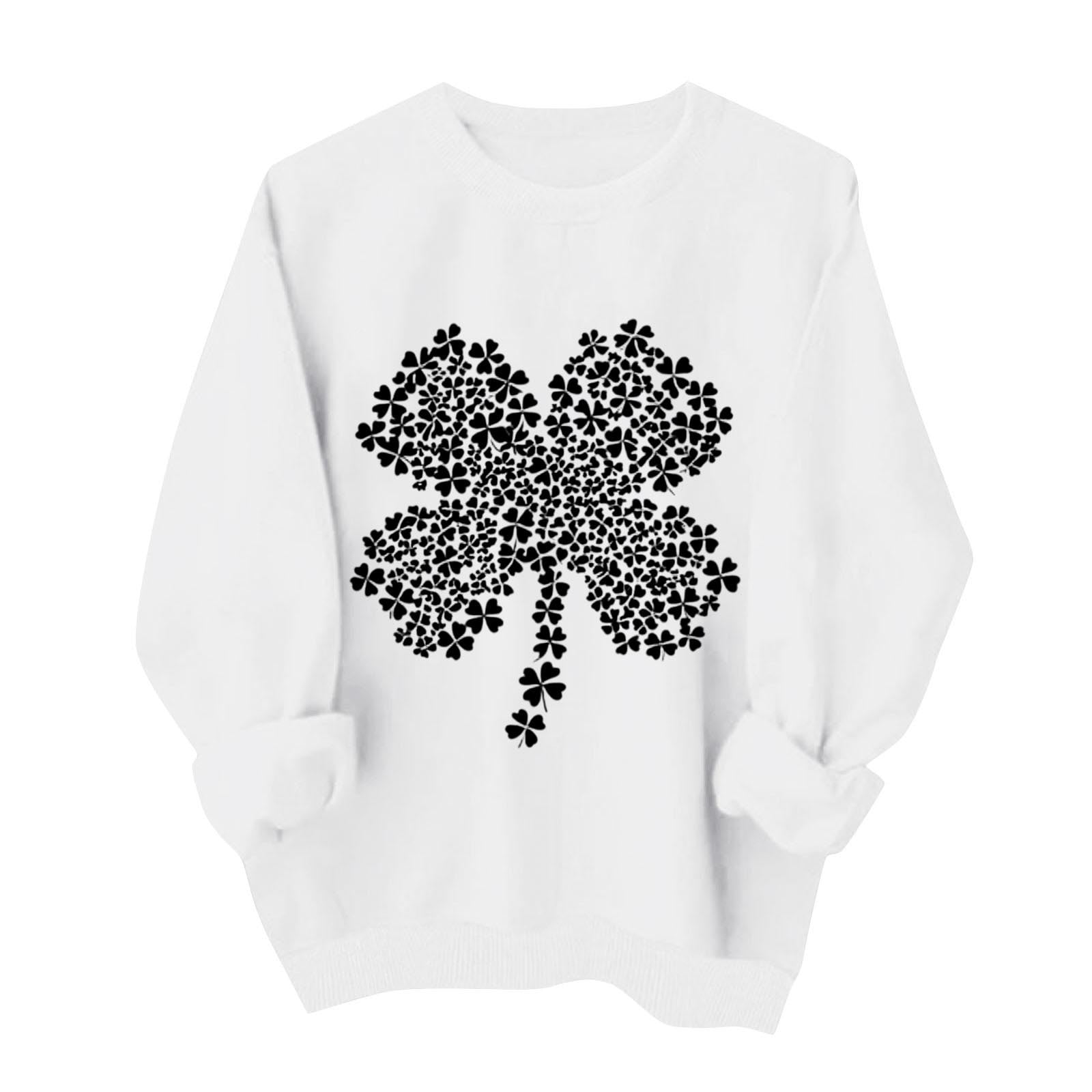 Sexlip Womens Four Leaf Clover Print Sweatshirt Crew Neck Design Soft ...
