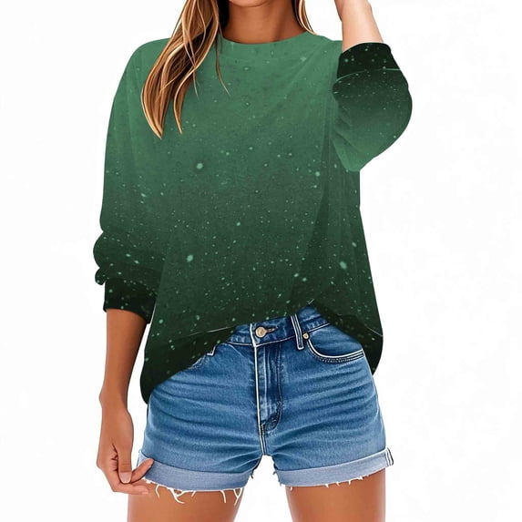 Sexlip Womens Gradient Blouse Long Sleeve Round Neck Design Soft Fabric ...