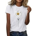 Sexlip Womens Short Sleeve Blouse Simple Single Daisy Print Crew Neck ...