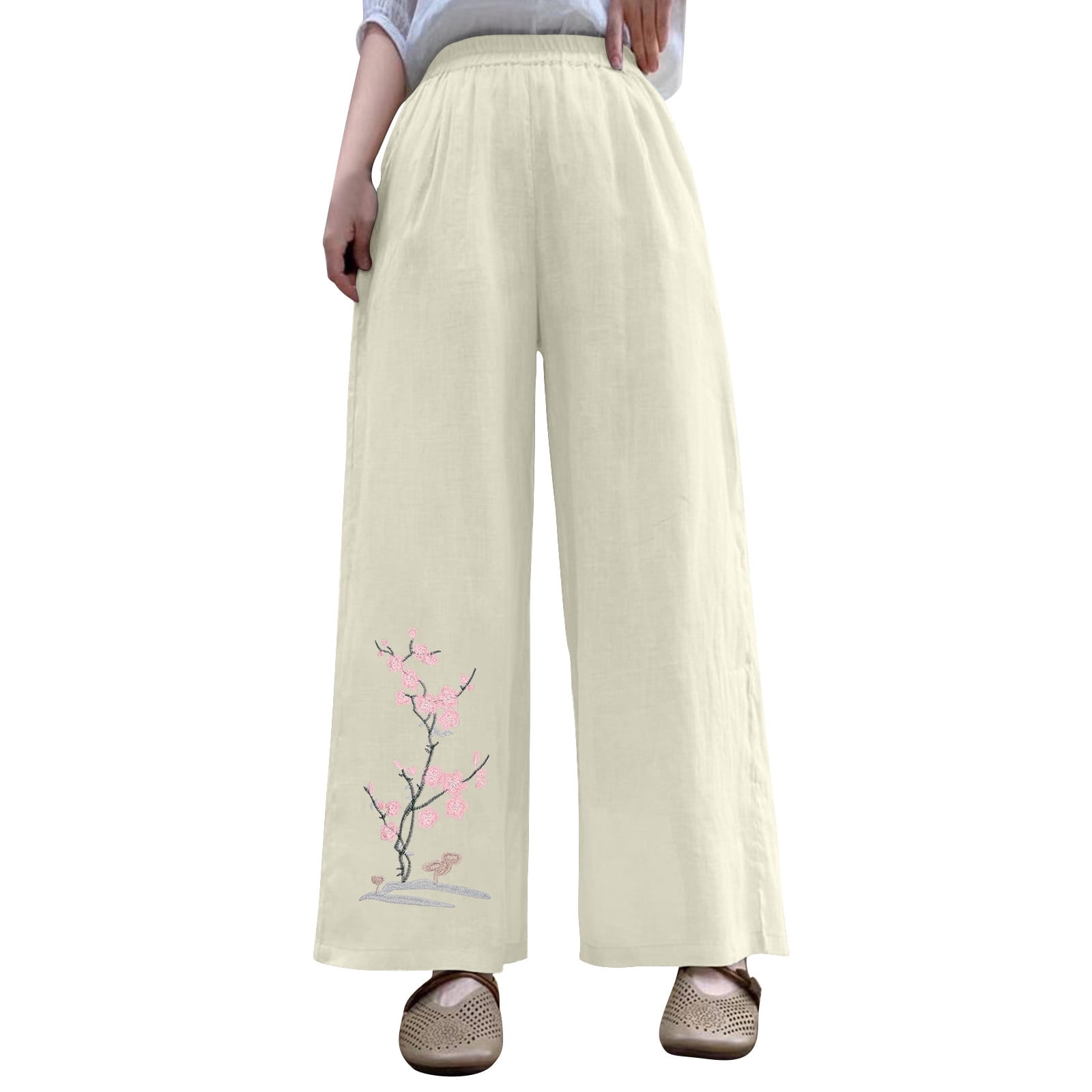 Sexlip Womens Sports Pants Decorative Embroidery High Waist Wide Leg ...