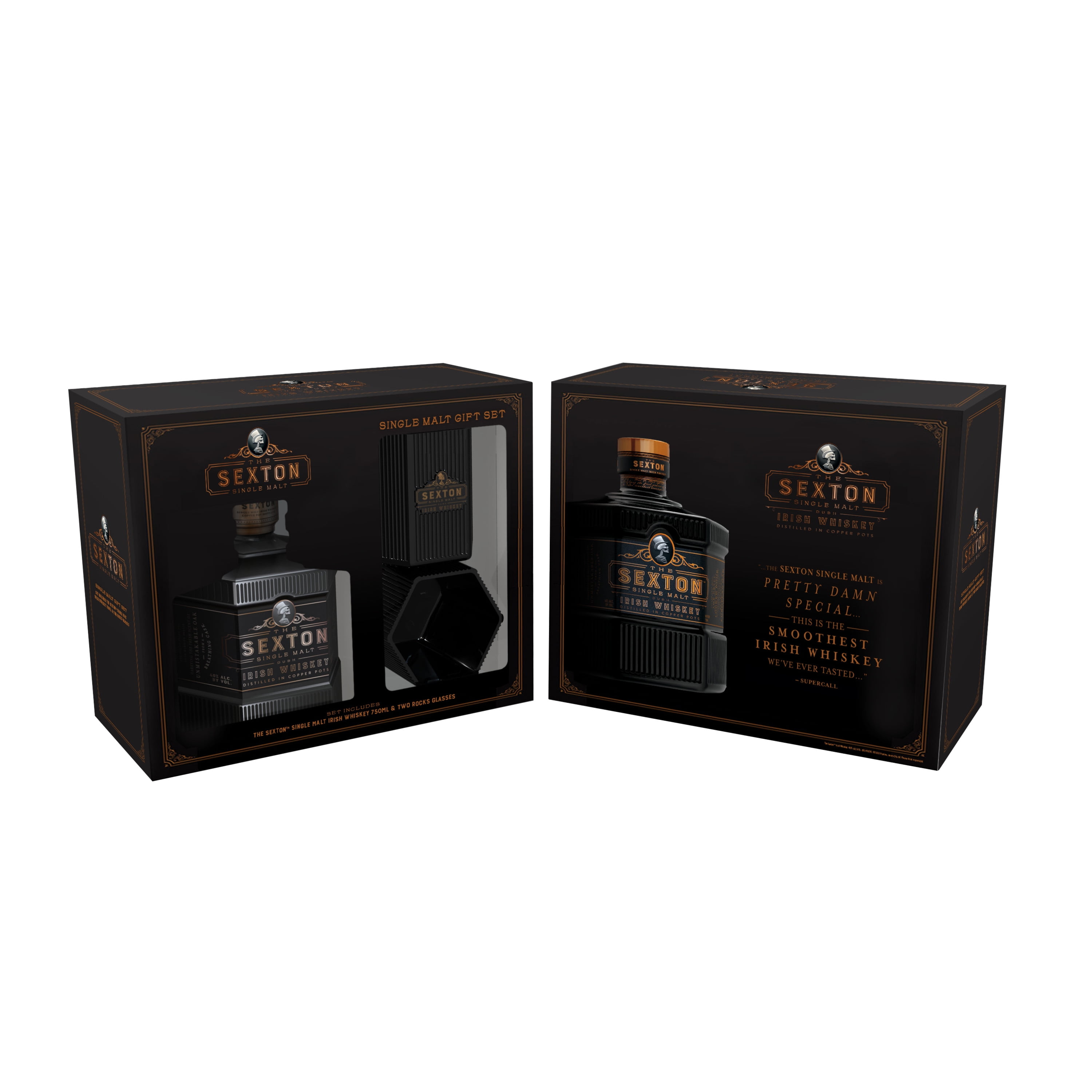 Sexton Single Malt Irish Whiskey and Two Rocks Glasses, 40% ABV, 80 ...