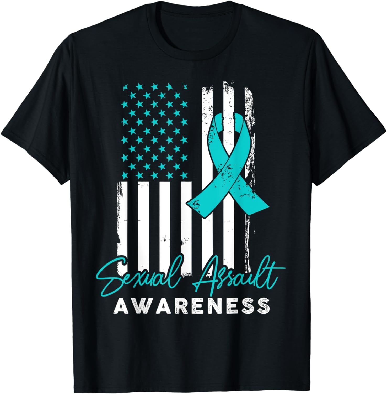Sexual Assault Awareness American Flag Teal Ribbon T-Shirt - Walmart.com