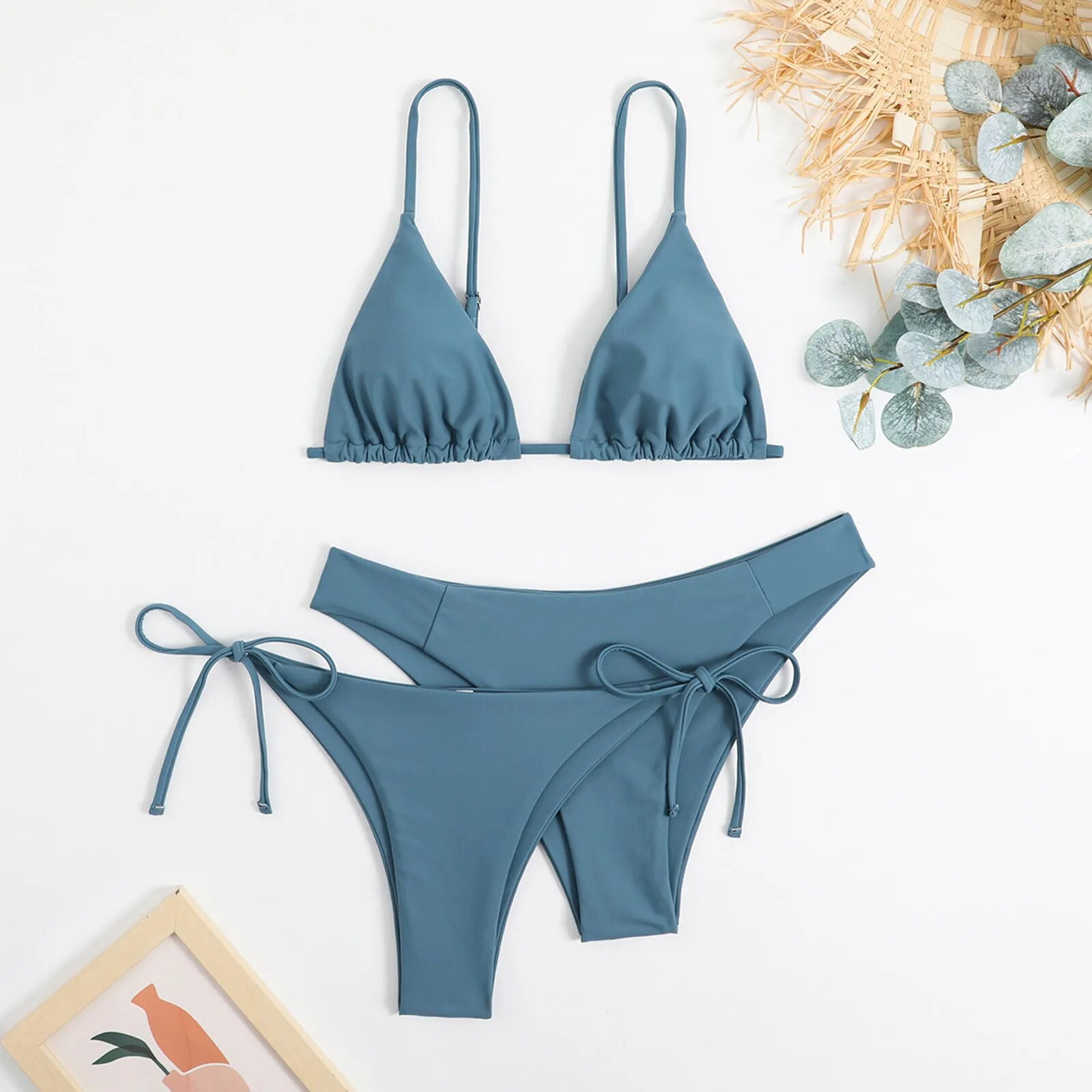 Sexy 3 Piece Bikini Set Women Solid Blue Purple Push Up Bandage