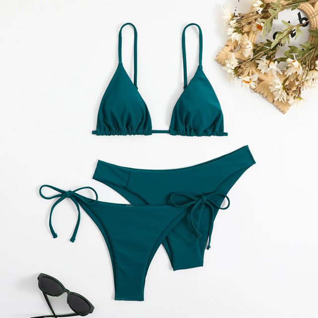 Sexy 3 Piece Bikini Set Women Solid Blue Purple Push Up Bandage