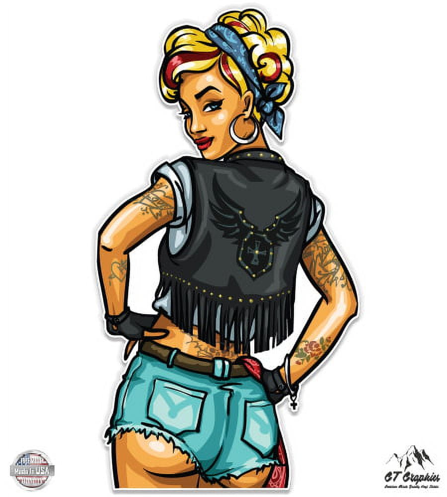 Sexy Biker Chick - 3" Vinyl Sticker - For Car Laptop I-Pad Phone Helmet ...