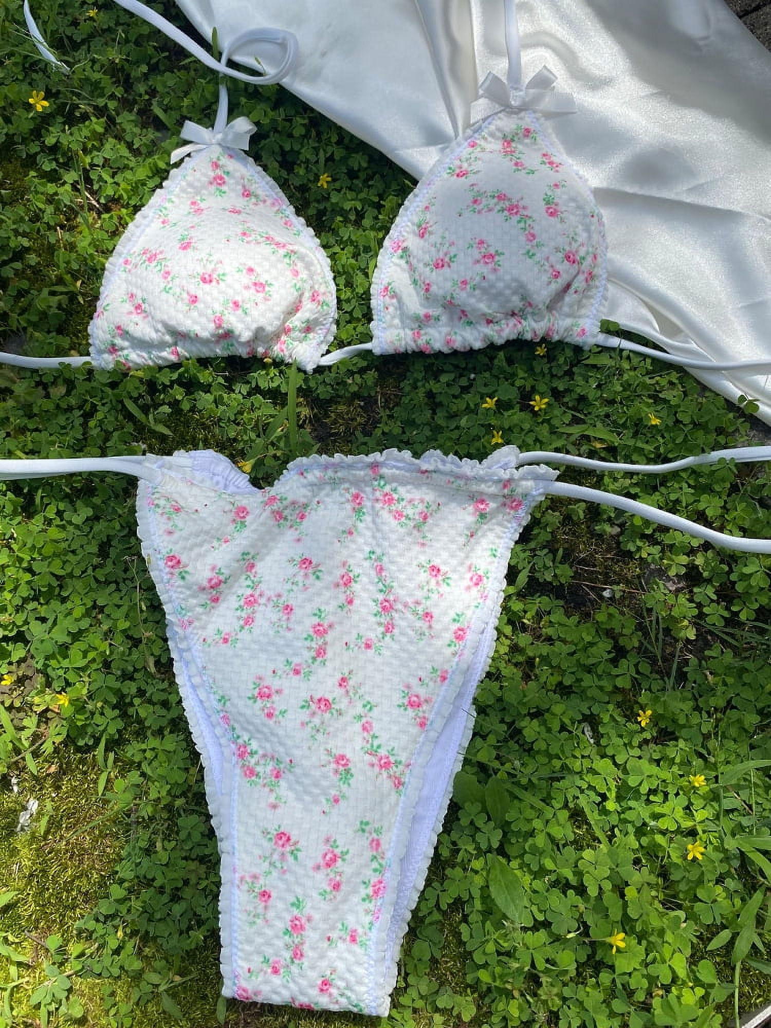 Sexy Bikini Floral Print Swimwear Women Bow Bikini Set Bandage ...