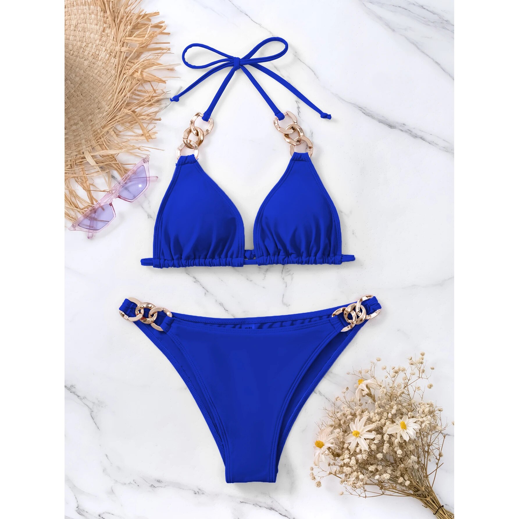 Sexy Bikini Swimsuit Women Ring Linked Halter Bikini Set Swimwear High ...