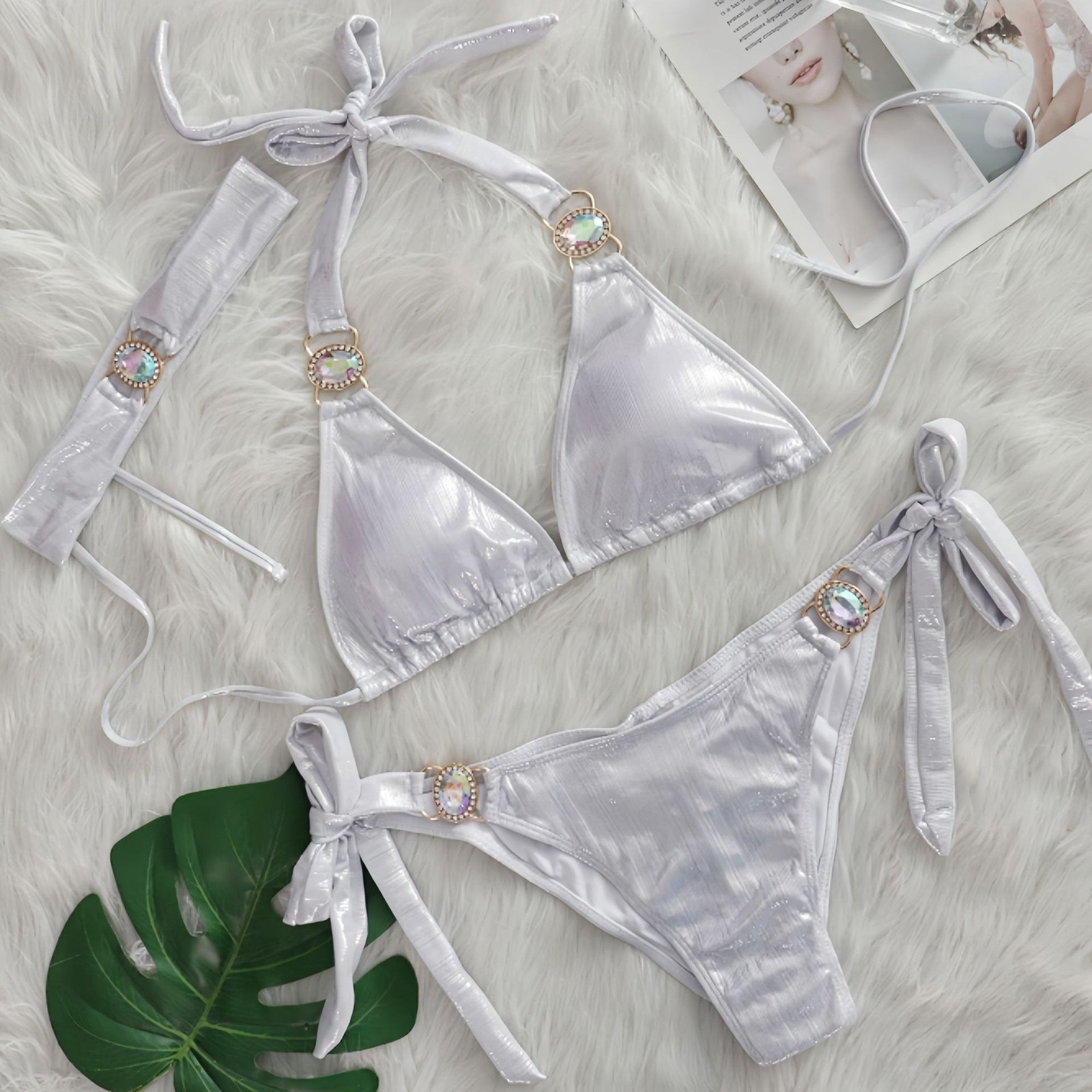 Sexy Bikini Three Piece Split Beach Sparkly Swimsuit Bikini Shorts ...