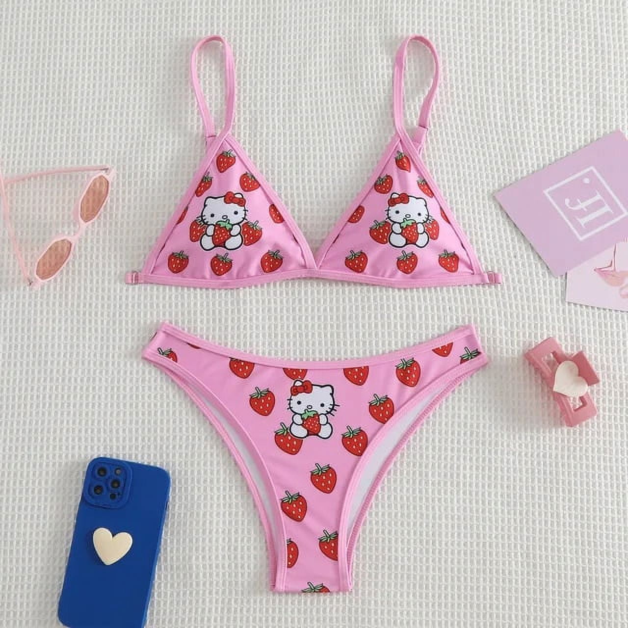Sexy Bikinis Hello Kitty Sanrio Printing Anime Yk2 Beach Wear Surf Biquini Female Swimwear Micro