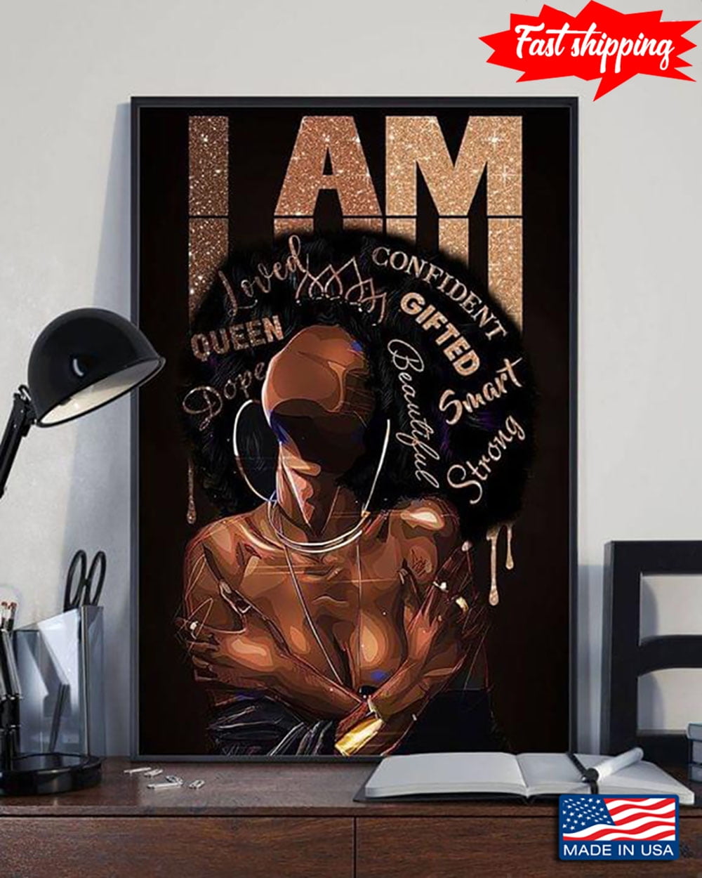 Sexy Black Girl With Crown I Am Loved Confident Gifted Smart Strong Beautiful Queen Dope 16 x 24 ...