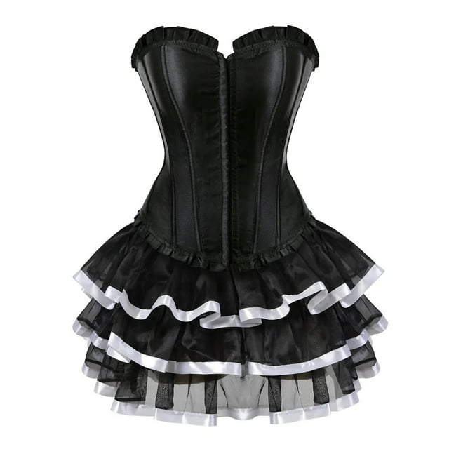 Sexy Black Overbust Corset Bustier Dress with Layered Tulle Skirt ...