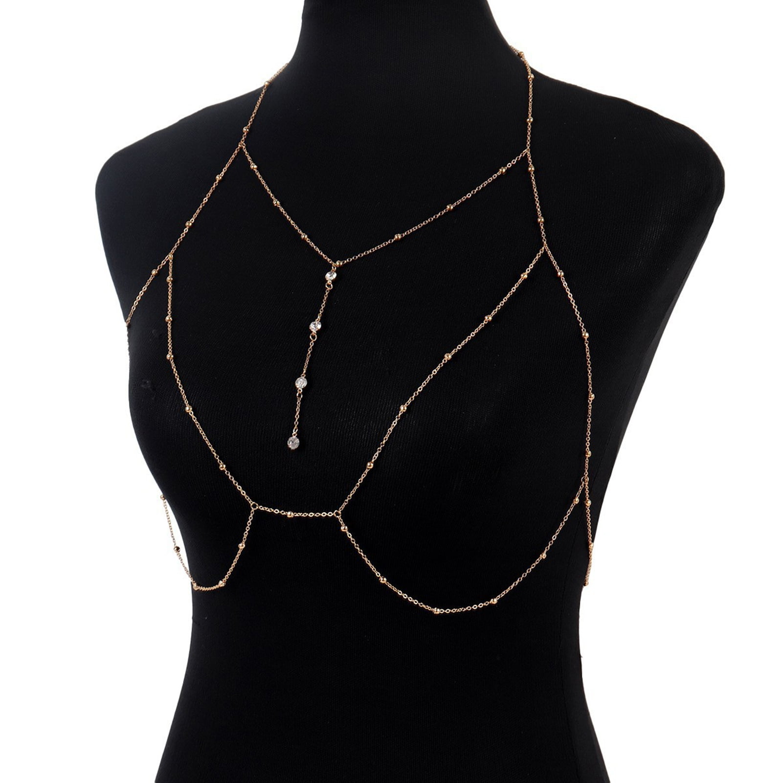 Sexy Bra Chain Multi Layers Shiny Rhinestone Tassel Golden Silver Color
