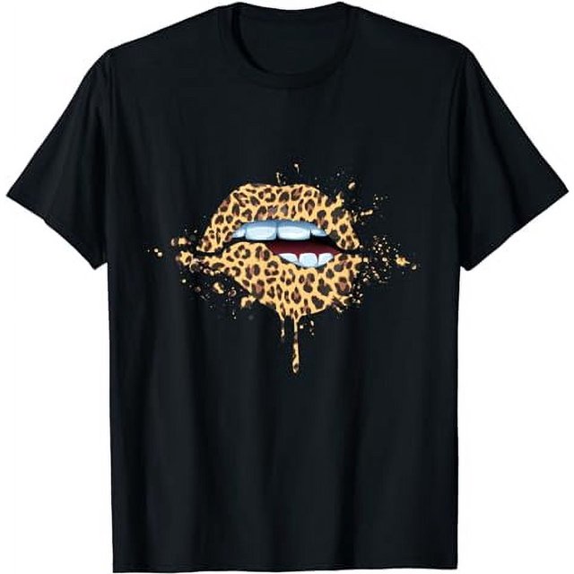 Sexy Cool Leopard Print Lips Trendy Cheetah Print Lip Bite T-Shirt ...