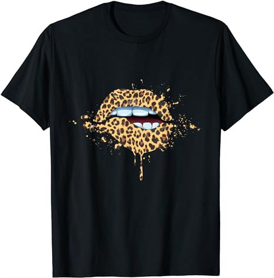 Sexy Cool Leopard Print Lips Trendy Cheetah Print Lip Bite T-Shirt ...