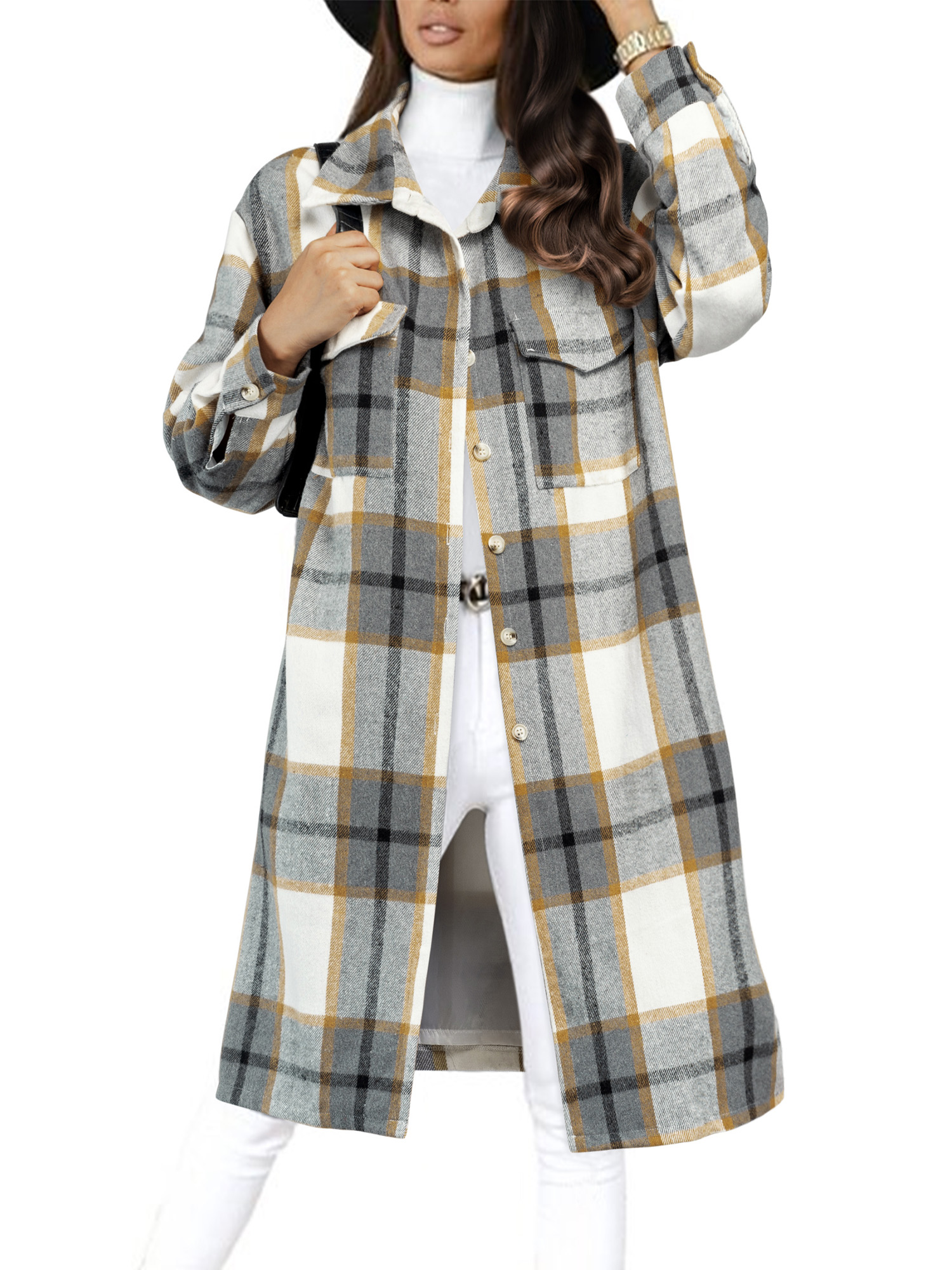 Sexy Dance Chunky Warm Coats For Women Casual Plaid Button Down Long ...