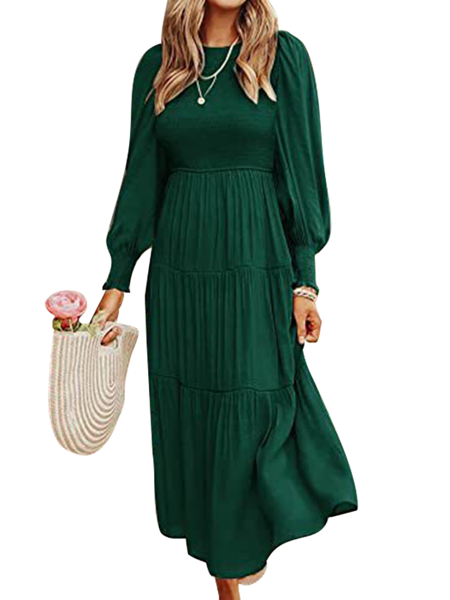 Sexy Dance Ladies Casual A-Line Long Sleeve Maxi Dress, Round Neck ...