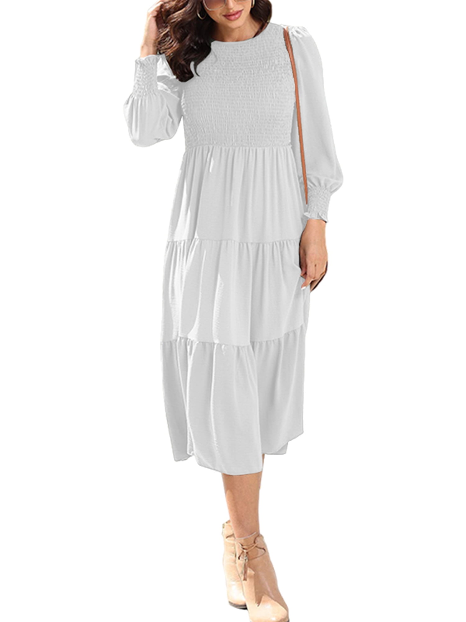 Sexy Dance Ladies Casual A Line Dress Long Sleeve Round Neck Long ...