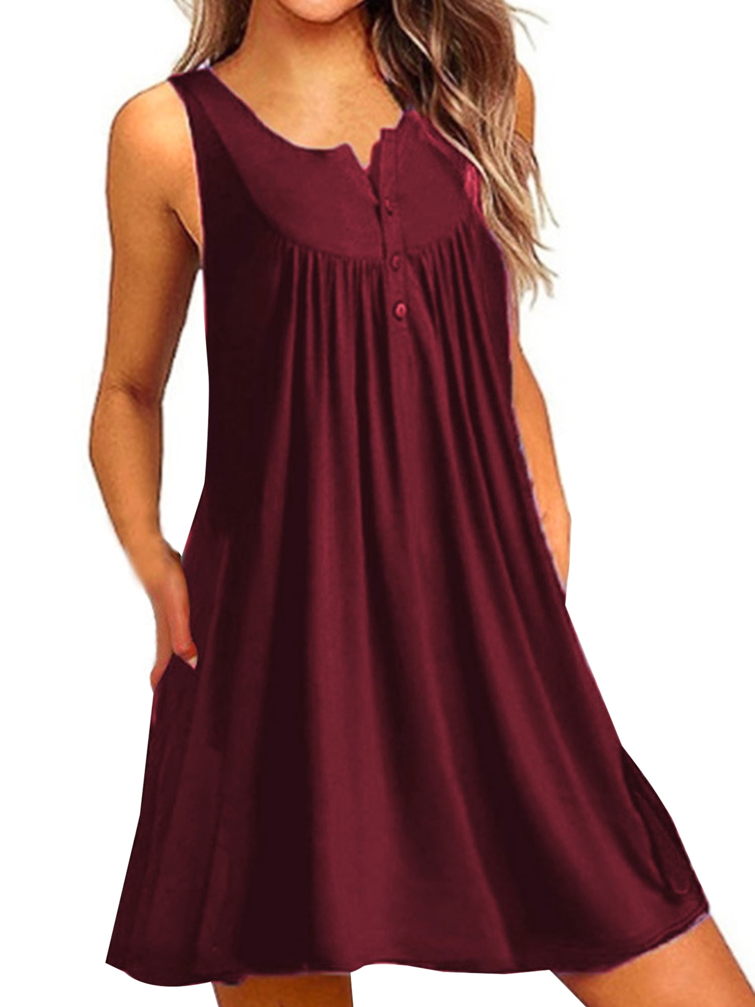 Dance Women's Summer Nightwear Sleeveless V Neck Tunic Tank Dress ...