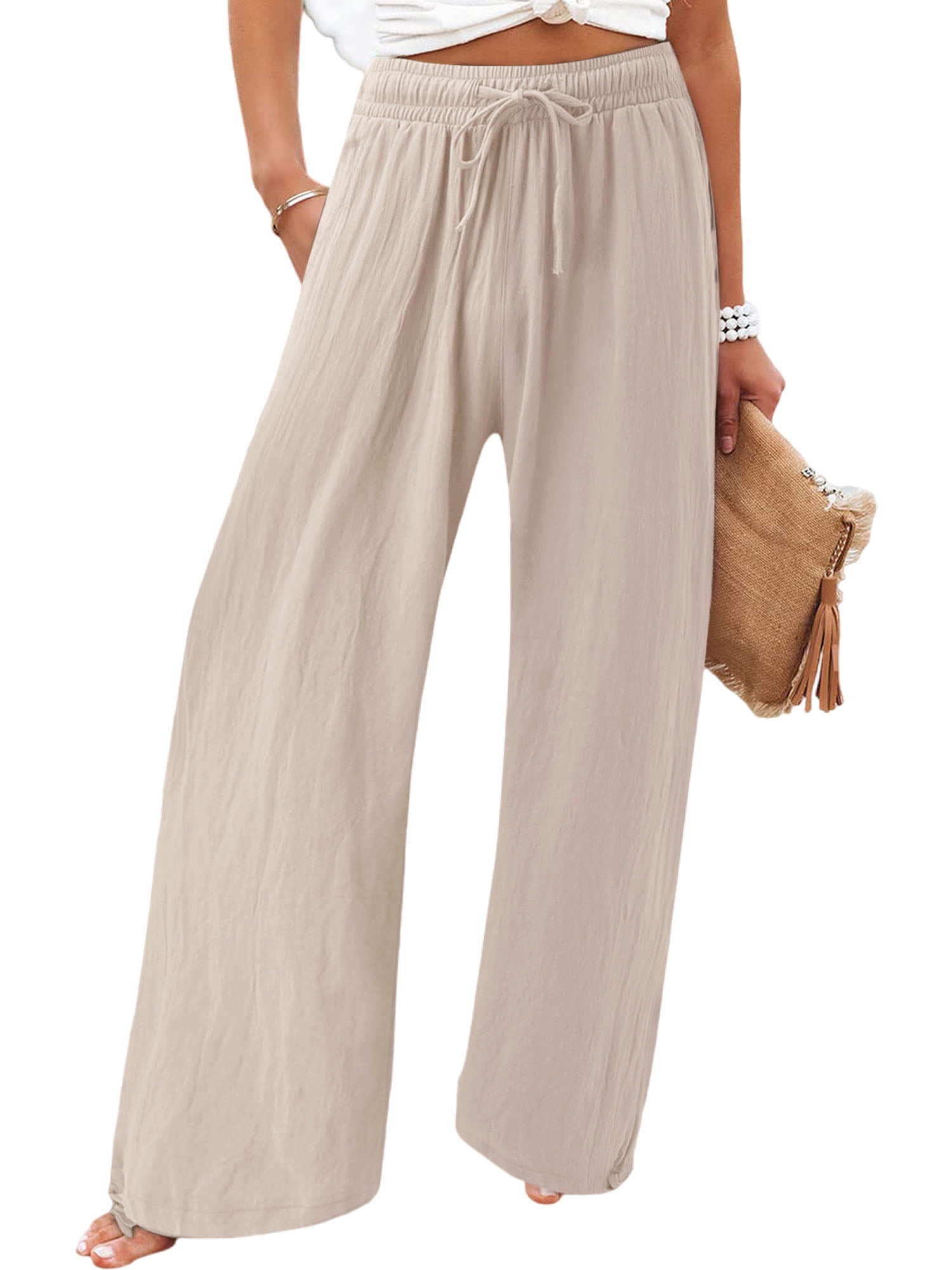 Sexy Dance Women Linen Palazzo Pants Summer Boho Wide Leg High Waist
