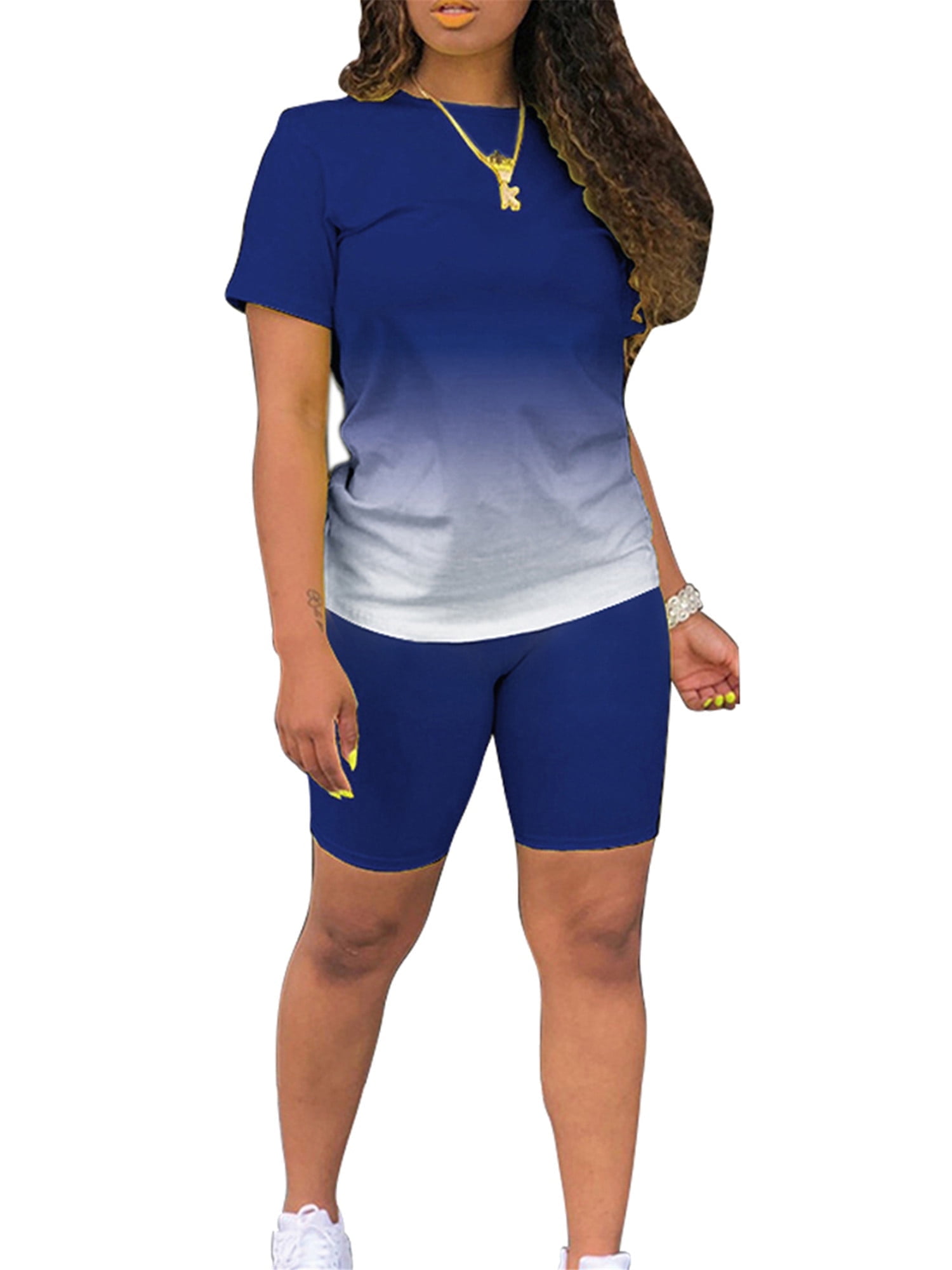 Comfy Summer 2pcs Workout Suit: Short Sleeve Tees & Bodycon Shorts ...