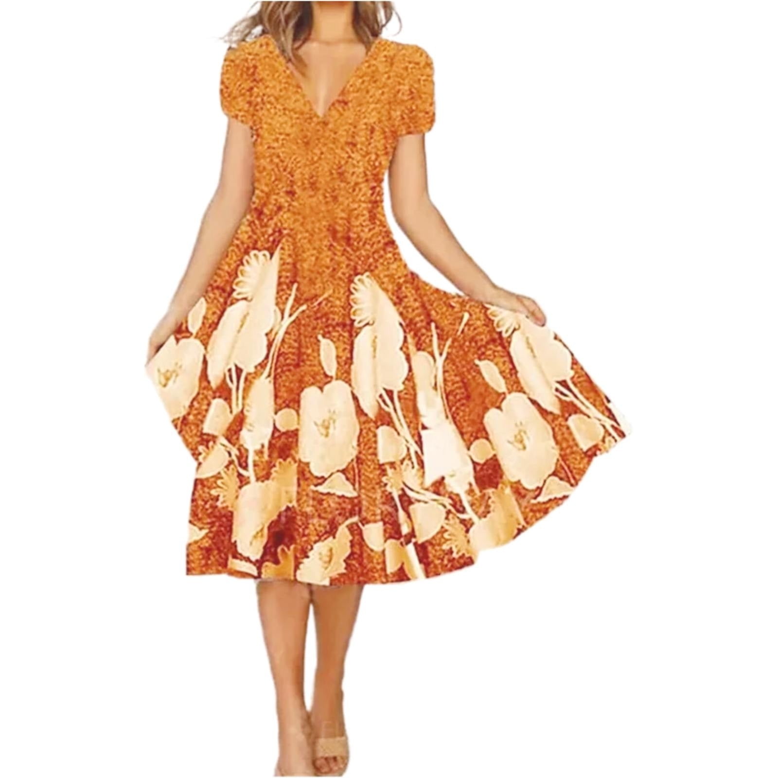 Sexy Dresses For Women Womens Fashion Casual Personality Flower Print V Neck Short Sleeved
