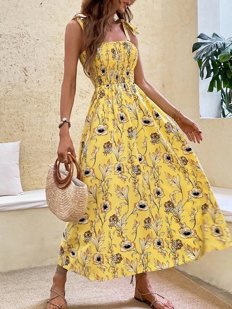 Sexy Floral Long Dress Women Fashion Backless Sleeveless Bandage Beach ...