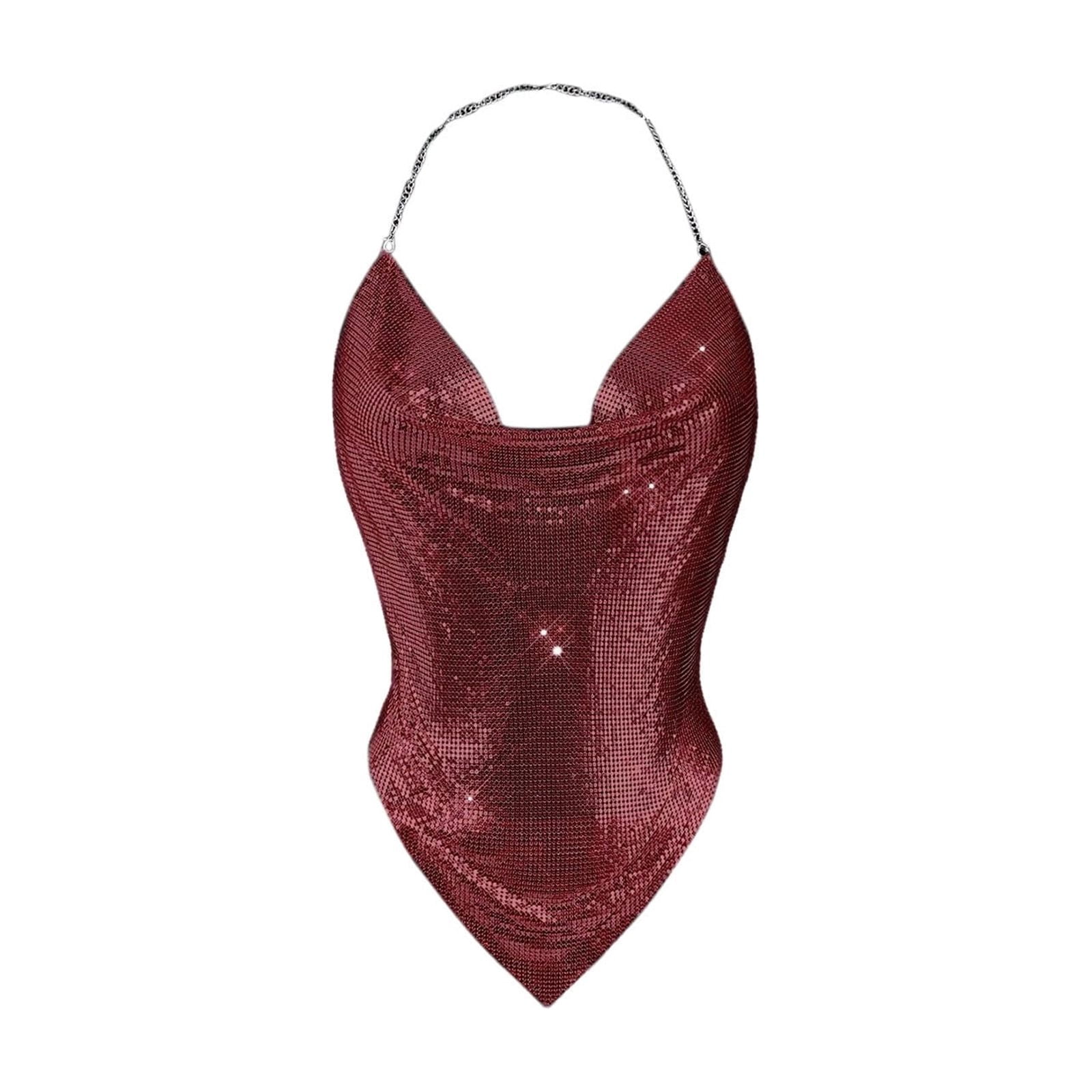 Sexy Halter Rhinestone Crop Tops for Women Sparkly Deep V Neck ...