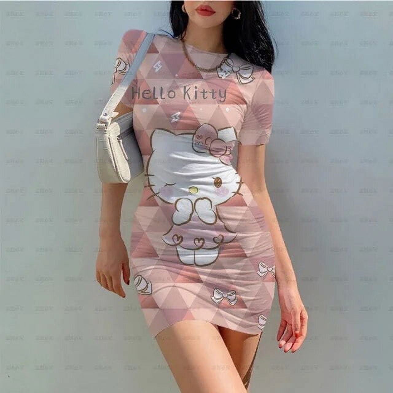 Sexy Hello Kitty Cartoon 3d Print Bodycon Slim Pencil Sheath Dress Chic Fashion Women Mini Dress