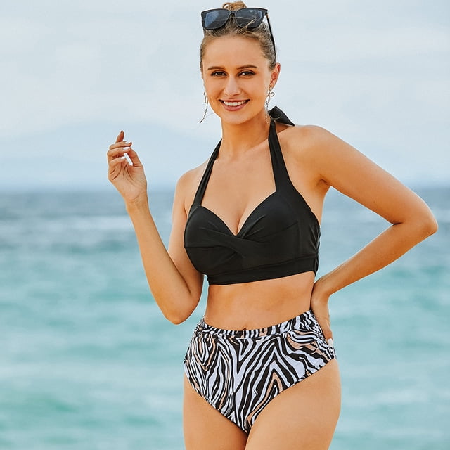 Sexy High Waist Bikinis 2023 New Halter Swimwear Women Swimsuit Female Bikini Set Print Bodysuit ...