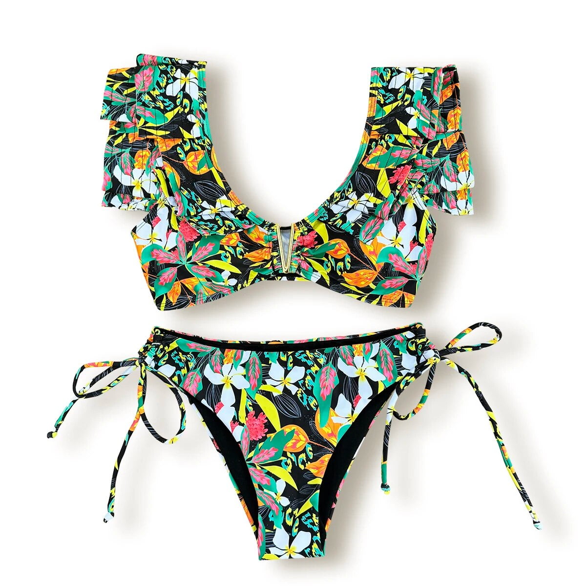 Sexy High Waist Bikinis Women Swimsuit Print Front Wrap Swimwear Two Piece Separates Bathing