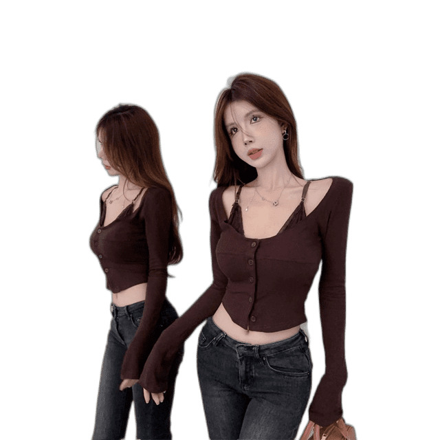 Sexy Hot Girl Lace Camising Stitching Fake Two Pieces Of Top Girls In The Early Autumn Be