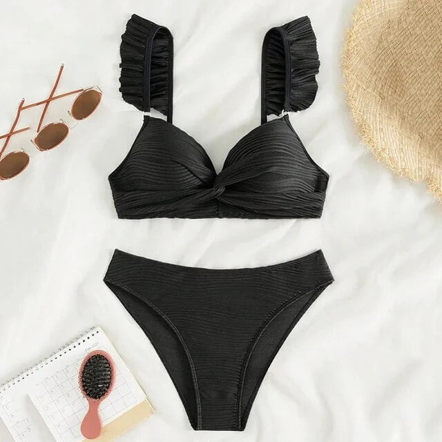 Sexy Khaki Yeningswimwear High Waist Bikinis Set 2024 Mujer Ruffled