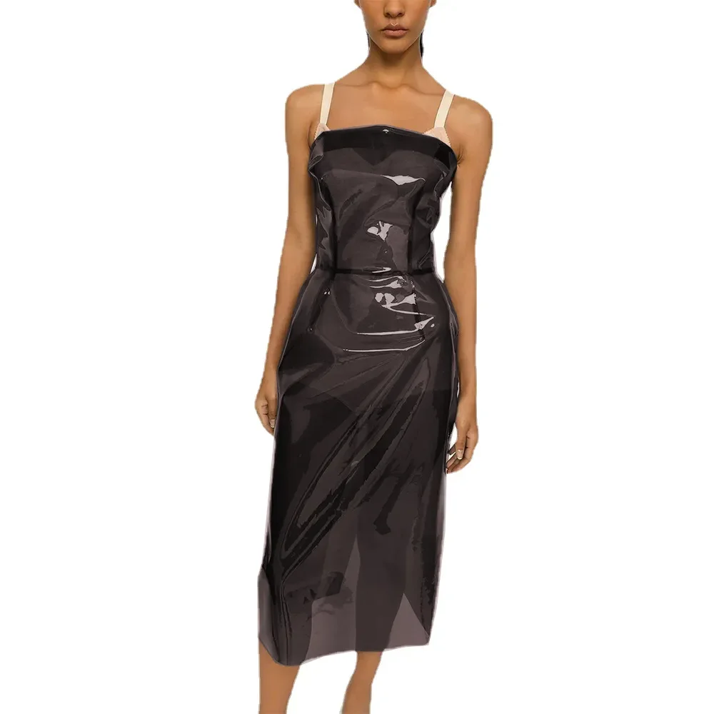 Sexy Lady Clear Plastic PVC Backless Midi Dress Strapless Perspective ...