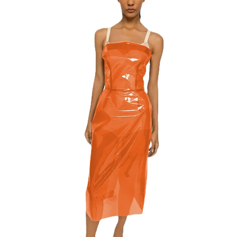 Sexy Lady Clear Plastic PVC Backless Midi Dress Strapless Perspective ...