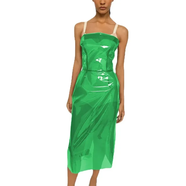 Sexy Lady Clear Plastic PVC Backless Midi Dress Strapless Perspective ...