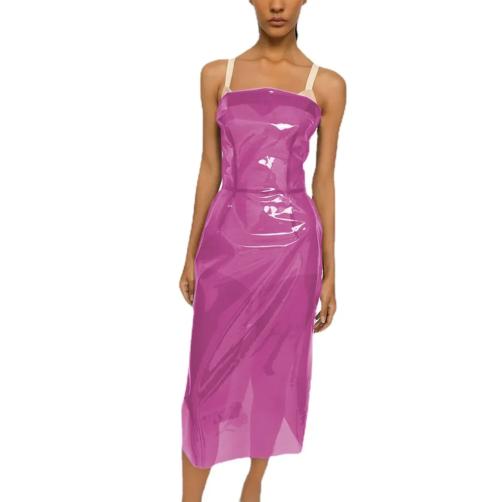 Sexy Lady Clear Plastic PVC Backless Midi Dress Strapless Perspective ...