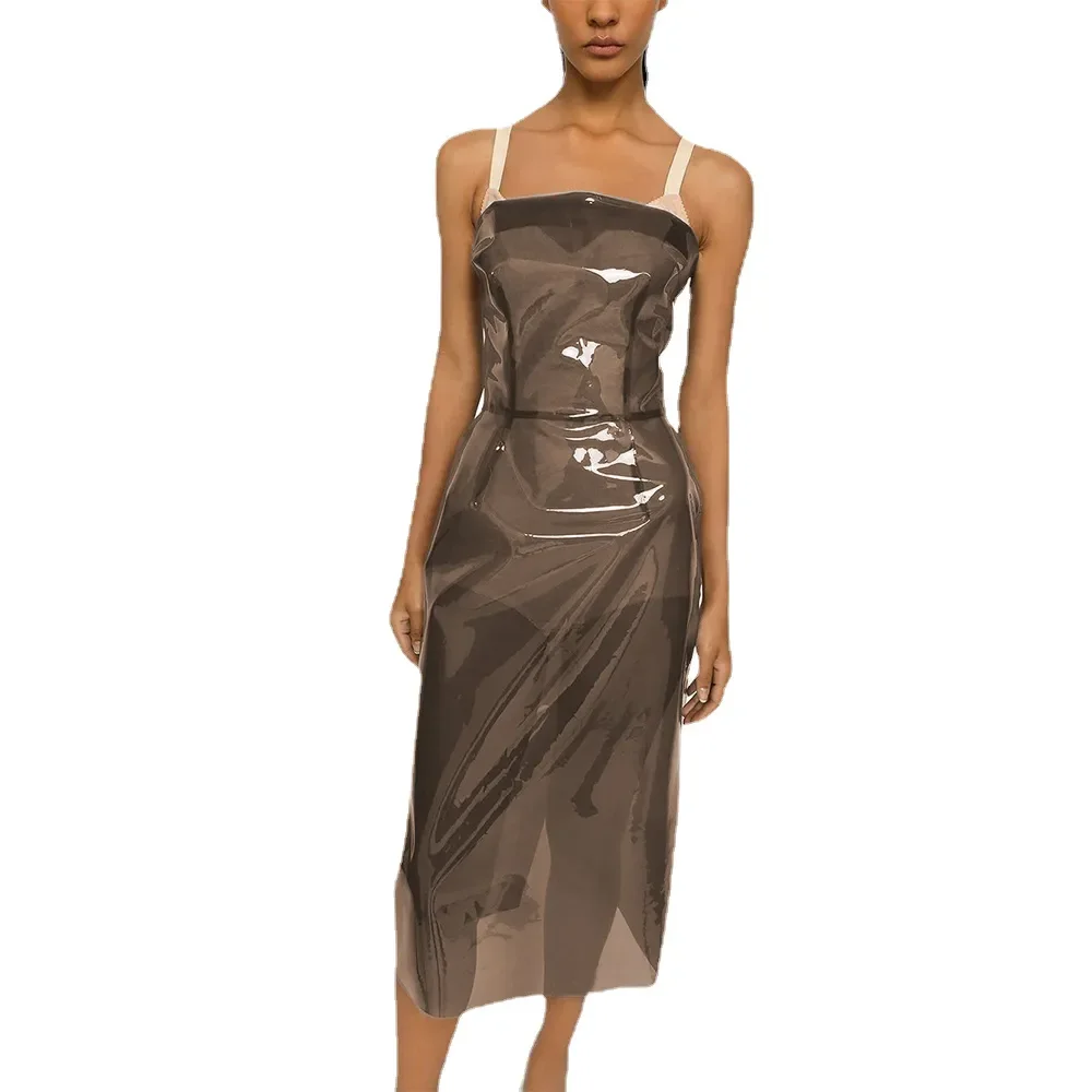 Sexy Lady Clear Plastic PVC Backless Midi Dress Strapless Perspective ...