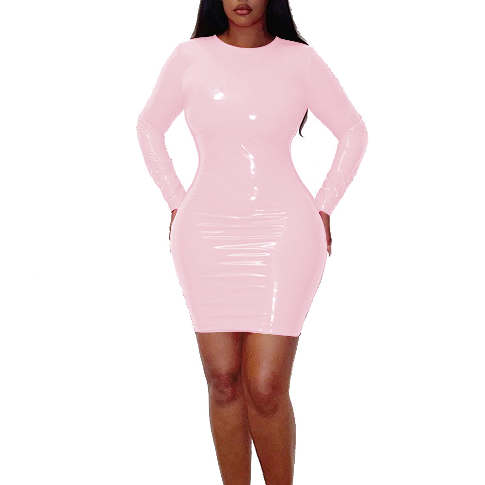 Sexy Lady PVC Stretch Bodycon Mini Dress Glossy Latex Look Women Long ...