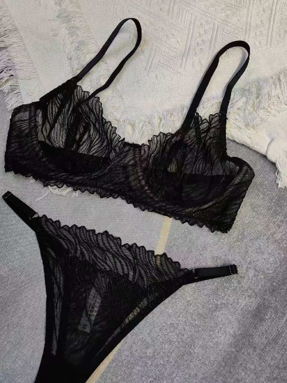 Sexy Leopard Print Underwear French Ultra-Thin Lace Translucent Big Chest Small Push up Thong ...