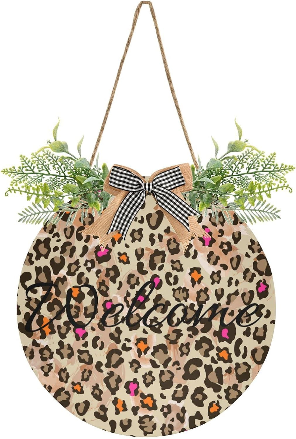 Sexy Leopard Print Welcome Sign for Front Door, Round Sign Hanging ...