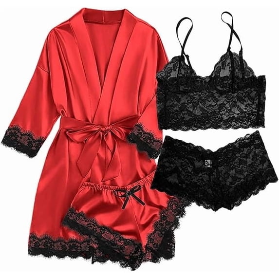 Sexy Lingerie, AMITOFO Silk Satin Lingerie Sets for Women of 4 Pcs with ...