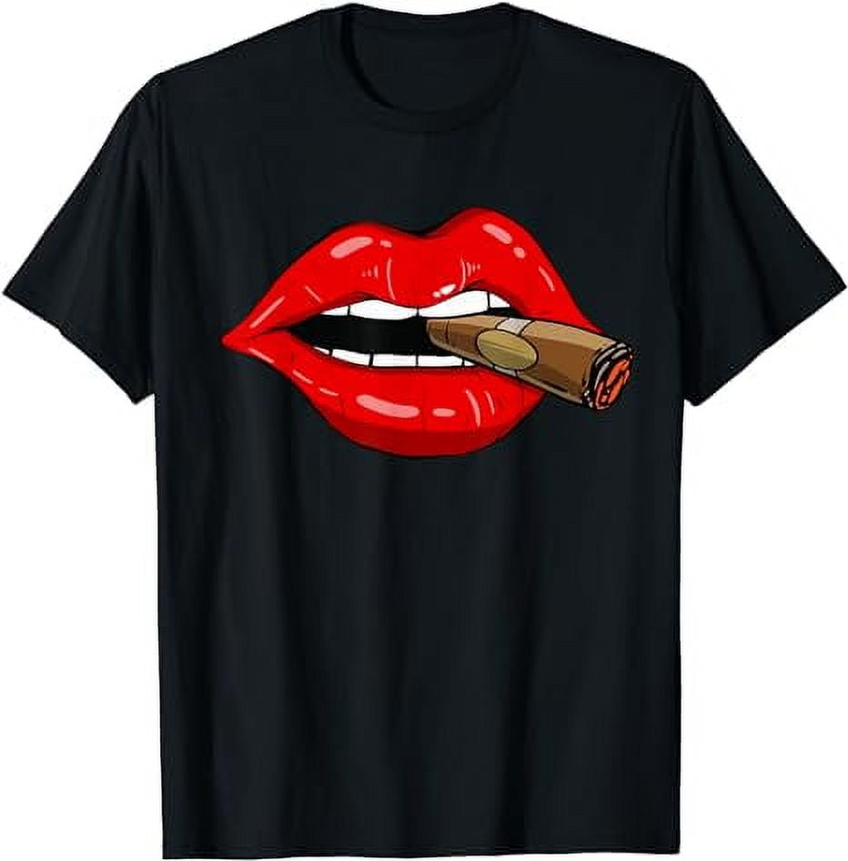 Sexy Lips Smoke Cuban Cigar Red Lips Smoking Cigar Sexy Lips T-Shirt ...