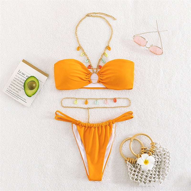 Sexy Meatl Chain Halter Swimwear Micro Thong Bikinis Set 2024 Mujer ...