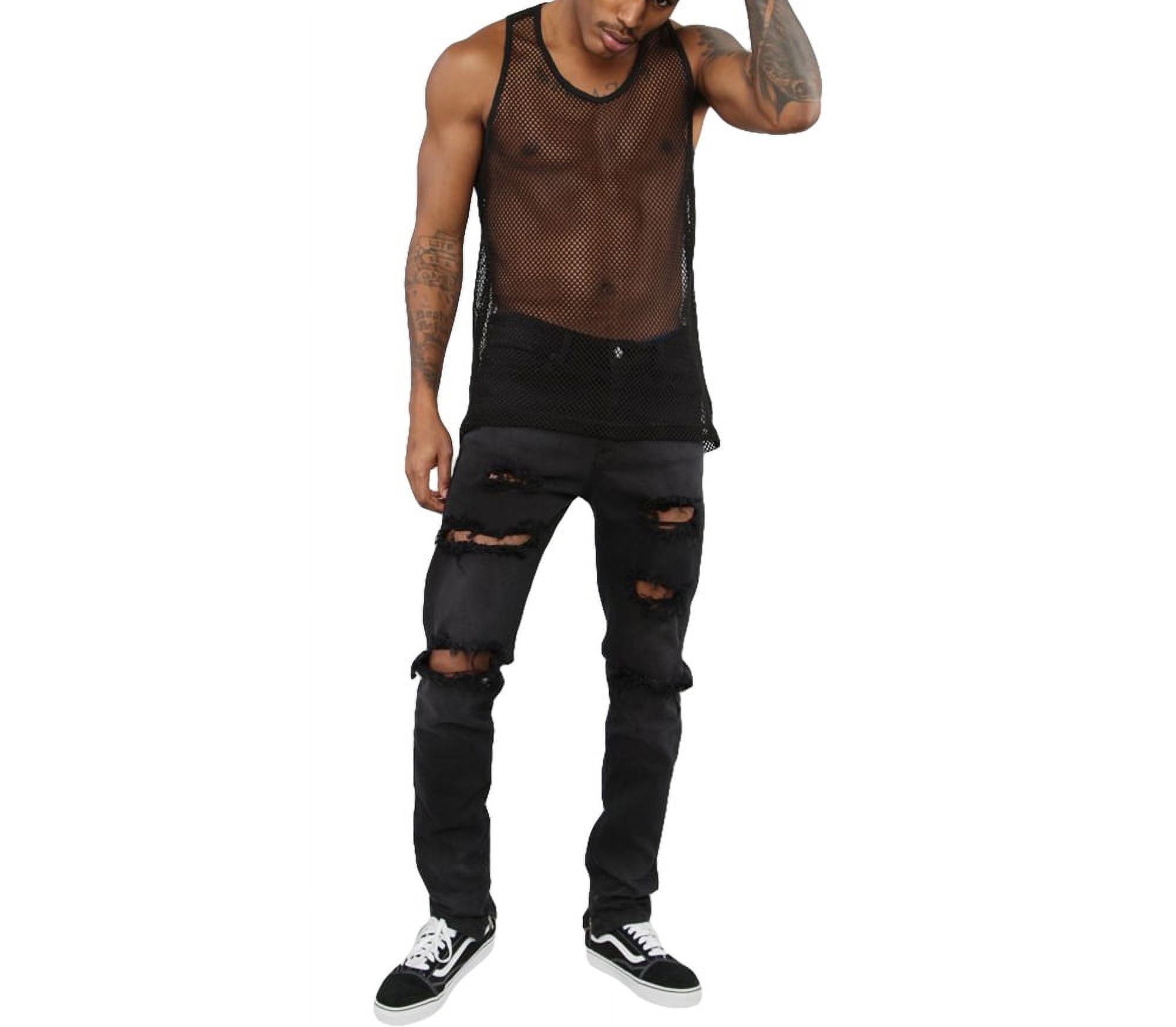 Sexy Men's Mesh Sheer Fishnet GYM Muscle Tank Top Fitted Clubwear ...