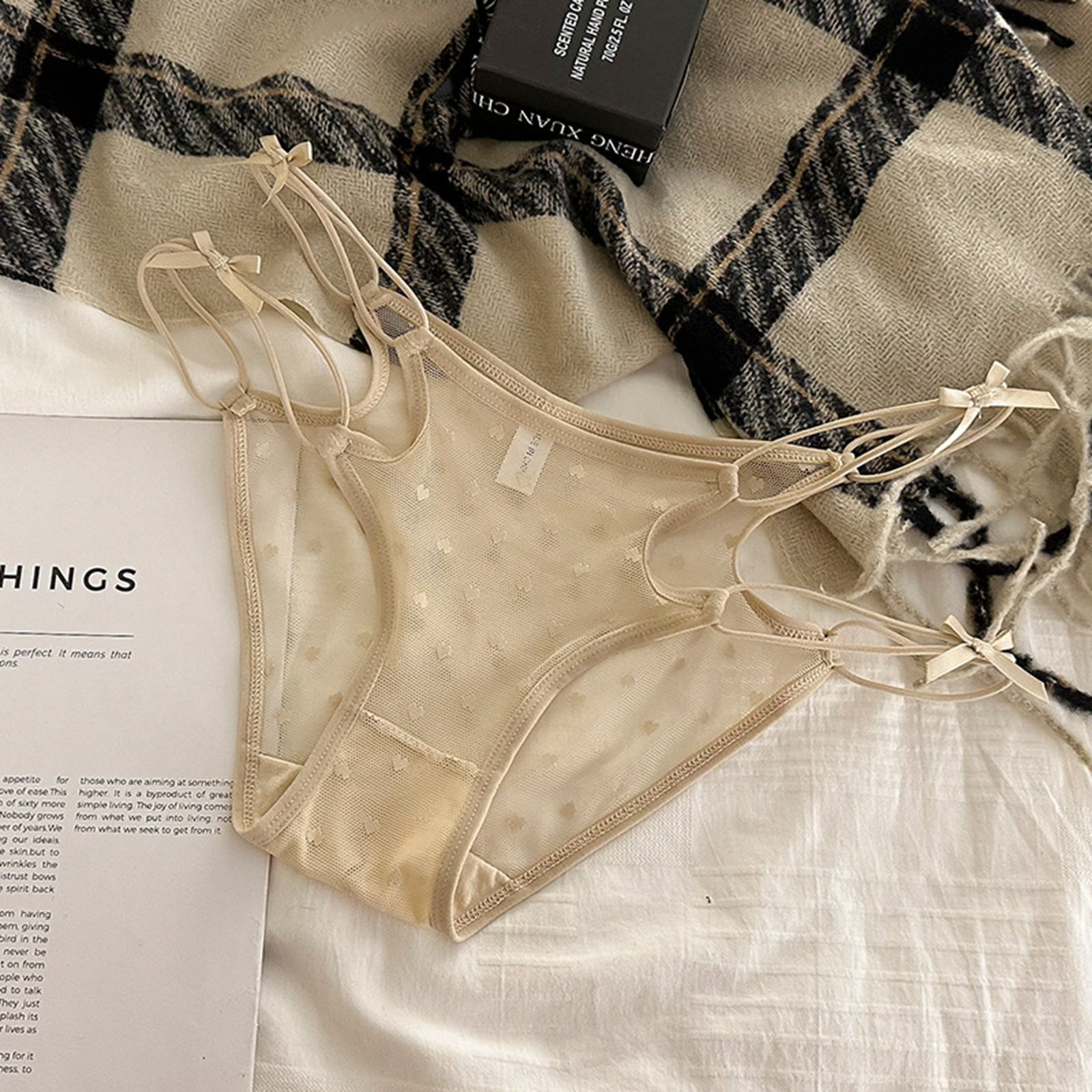 Sexy Mesh Transparent Low Waist Triangle Pants With Thin Bow Knot Hollow Breathable Underpants ...